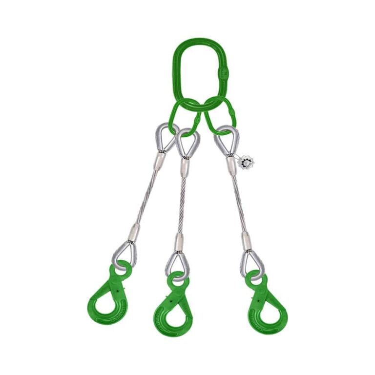 THREE LEG STEEL WIRE ROPE BRIDLE SLING WITH EYE SELF LOCKING HOOK