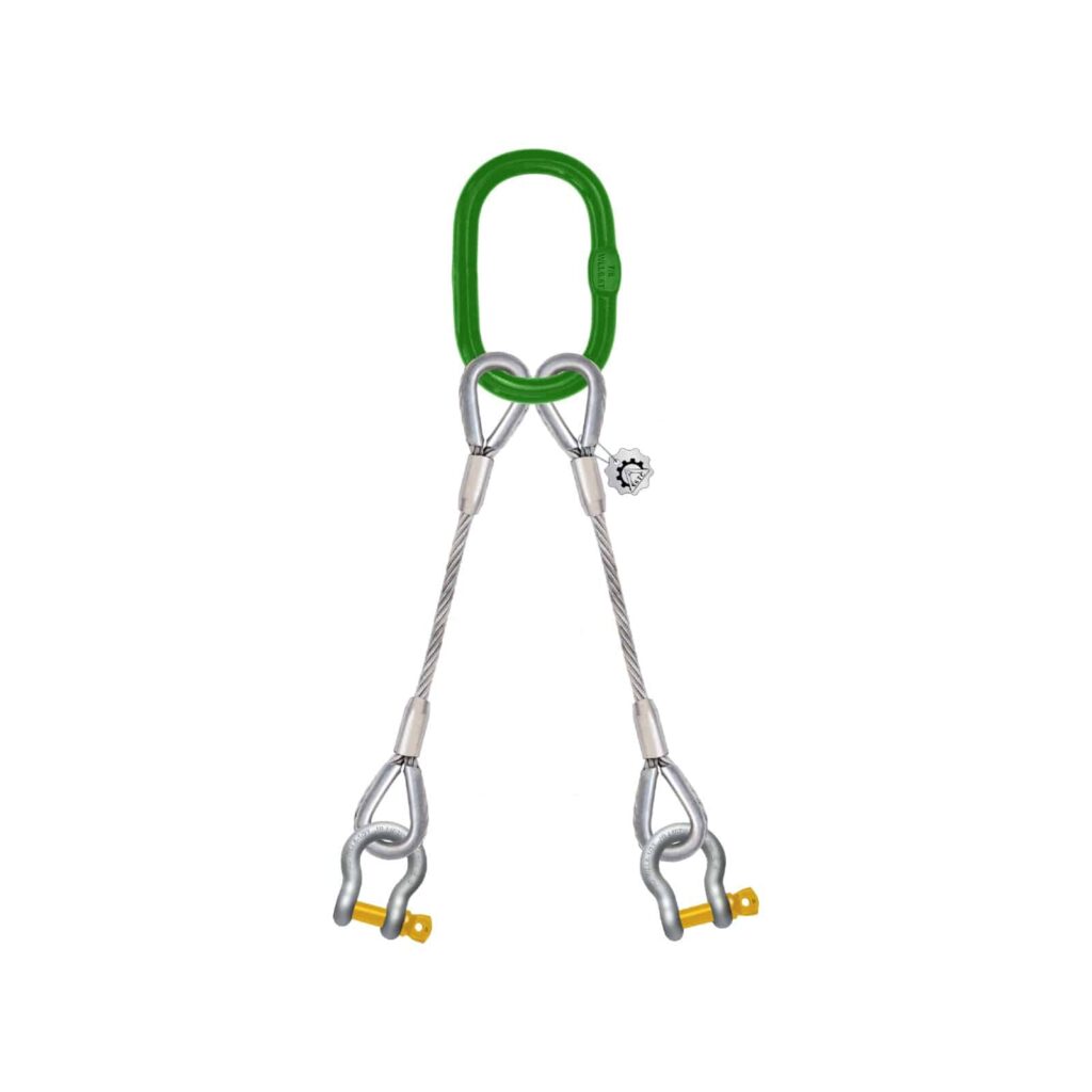 TWO LEG STEEL WIRE ROPE SLING WITH BOW SHACKLE SCREW PIN KSA